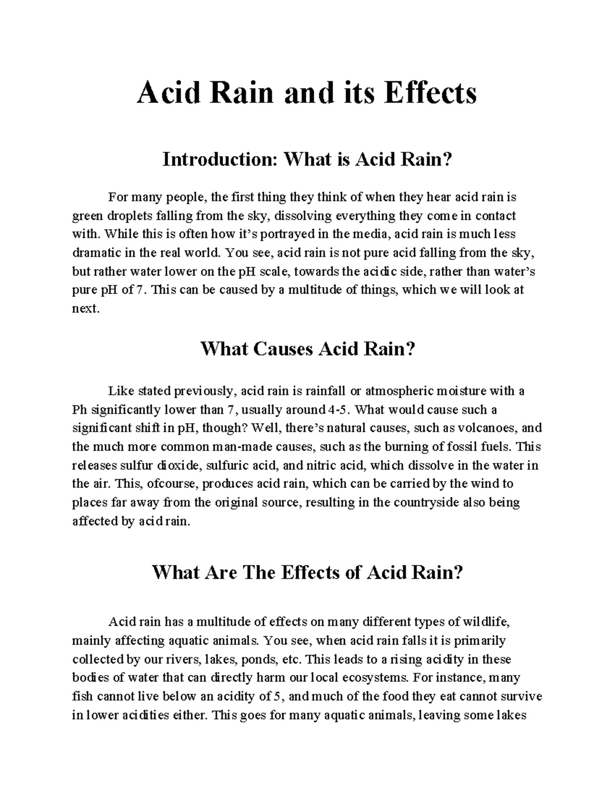 Acid Rain and its Effects - Acid Rain and its Effects Introduction ...