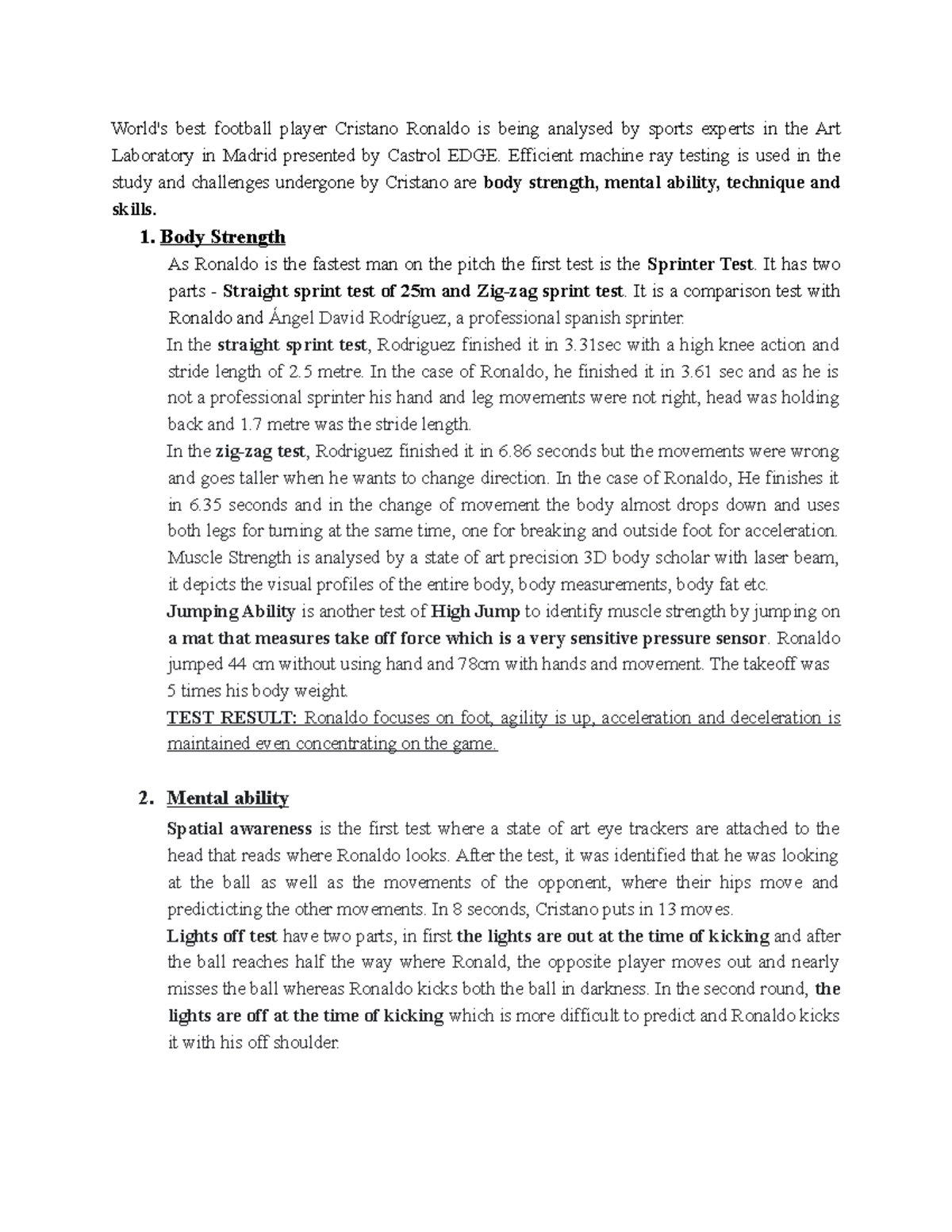 Sport Assignment 1 - World's best football player Cristano Ronaldo is ...