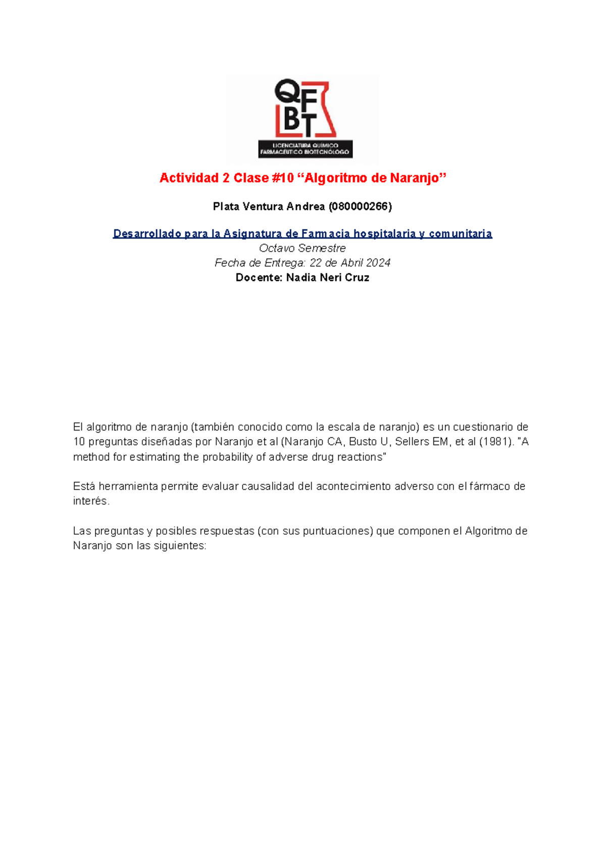 Algoritmo de naranjo - “A method for estimating the probability of ...