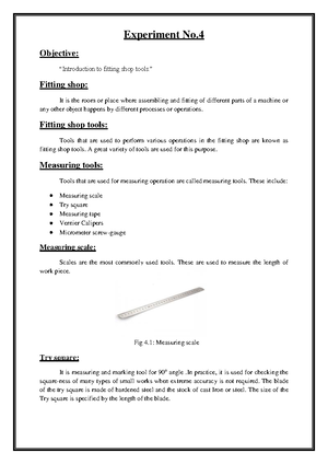 Fitting shop operations - Experiment no. Objective: “Introduction to ...