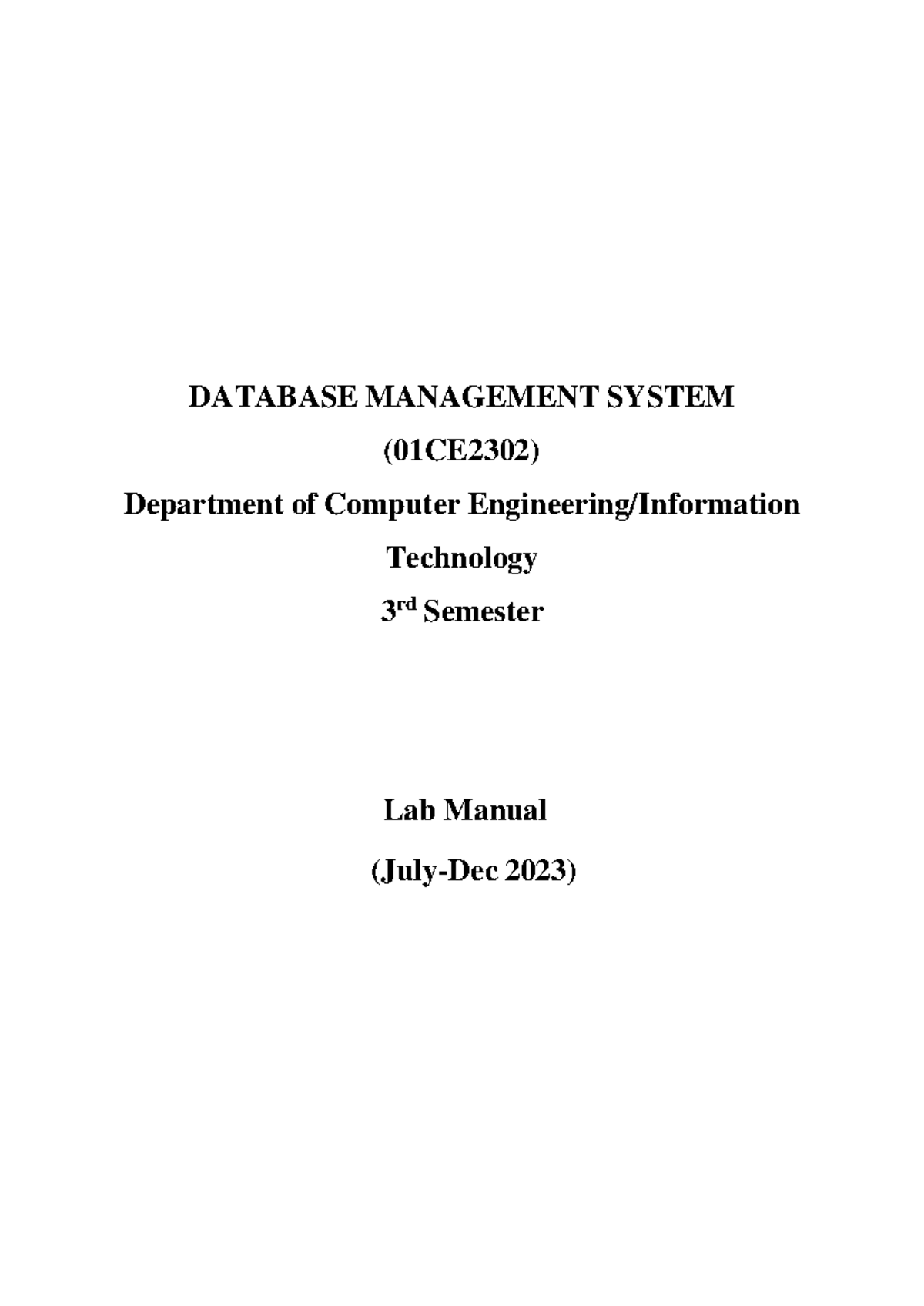 DBMS PRAC 3 and 4 - explanation - DATABASE MANAGEMENT SYSTEM (01CE2302) Department of Computer ...