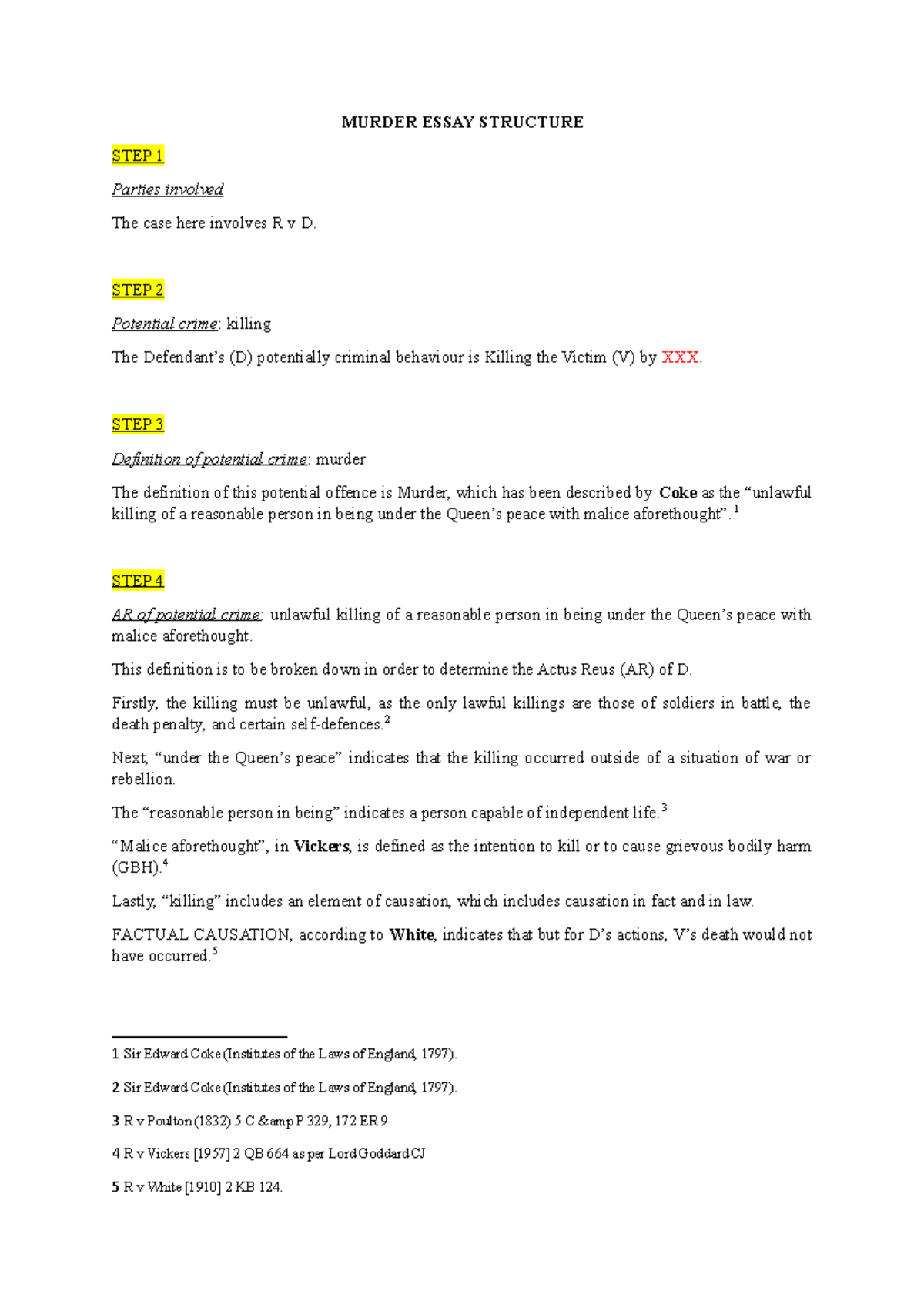 Homicide Essay - MURDER ESSAY STRUCTURE STEP 1 Parties involved The ...