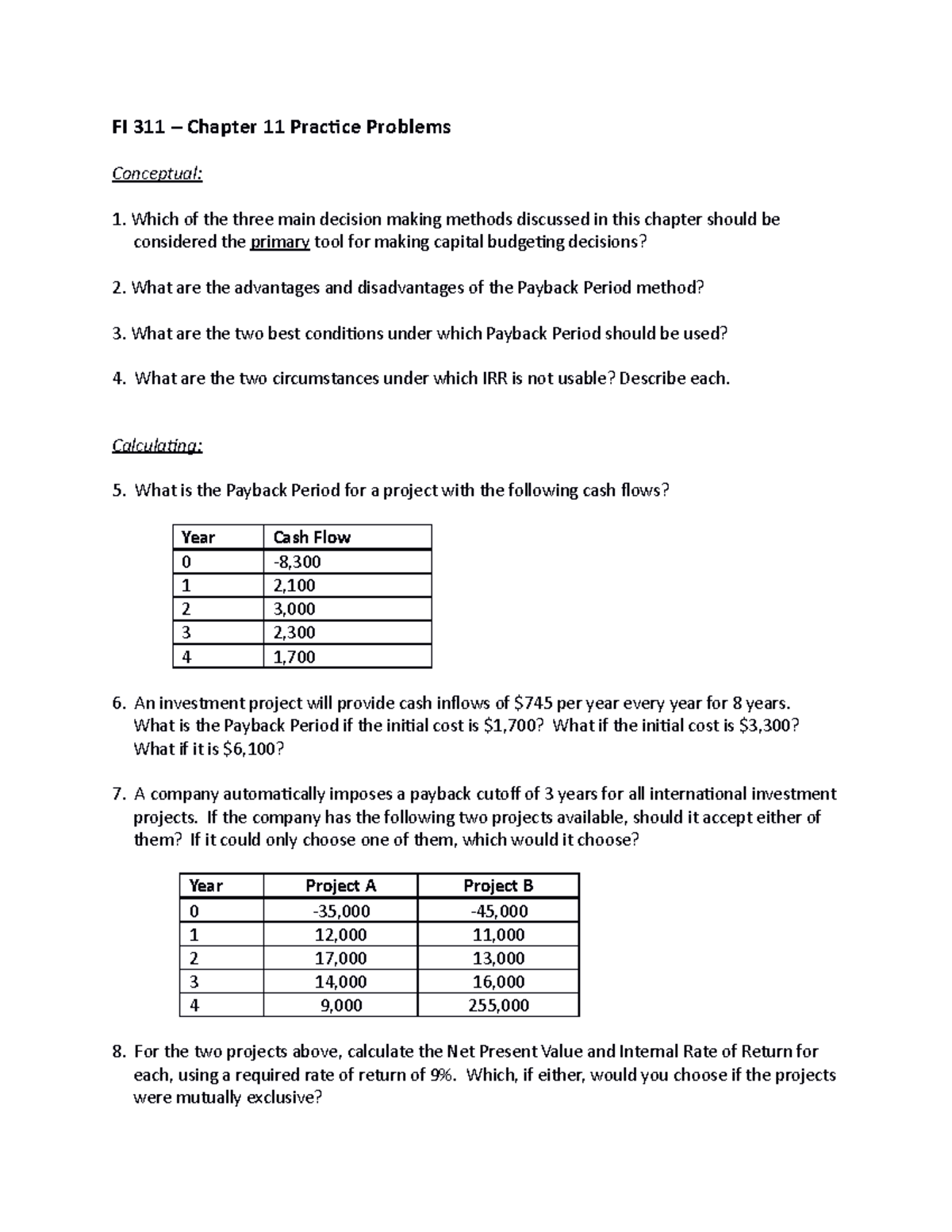 Chapter 11 Practice Problems-2 - FI 311 – Chapter 11 Practice Problems ...