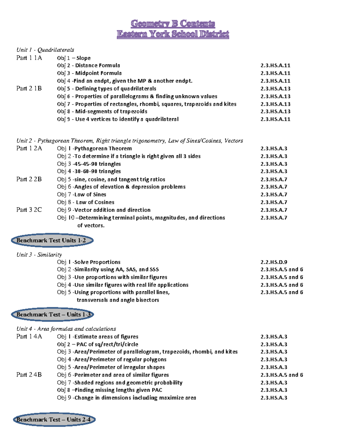 Geometry B Table of Contents 2018 - Unit 1 - Quadrilaterals Unit 5 ...