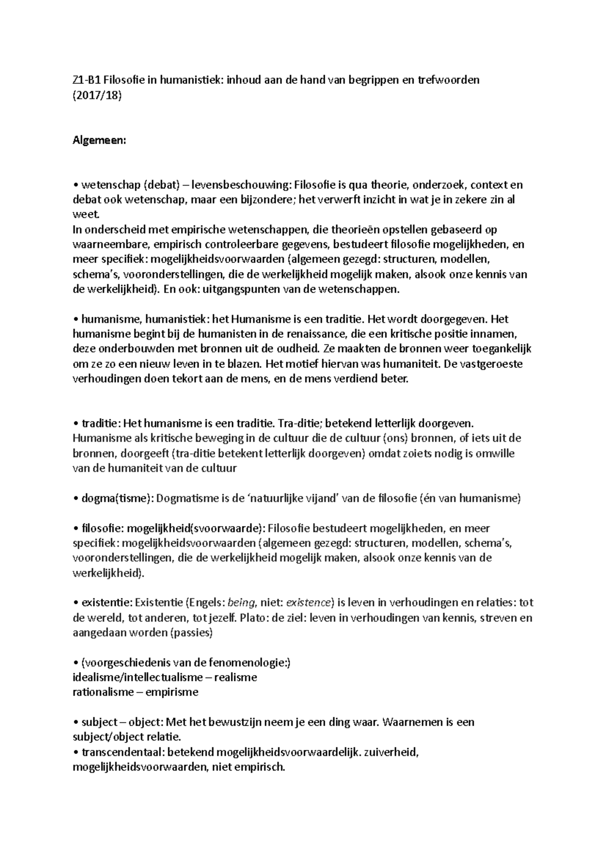 Alle begrippen + uitleg voor tentamen - Z1-B1 Filosofie in humanistiek ...