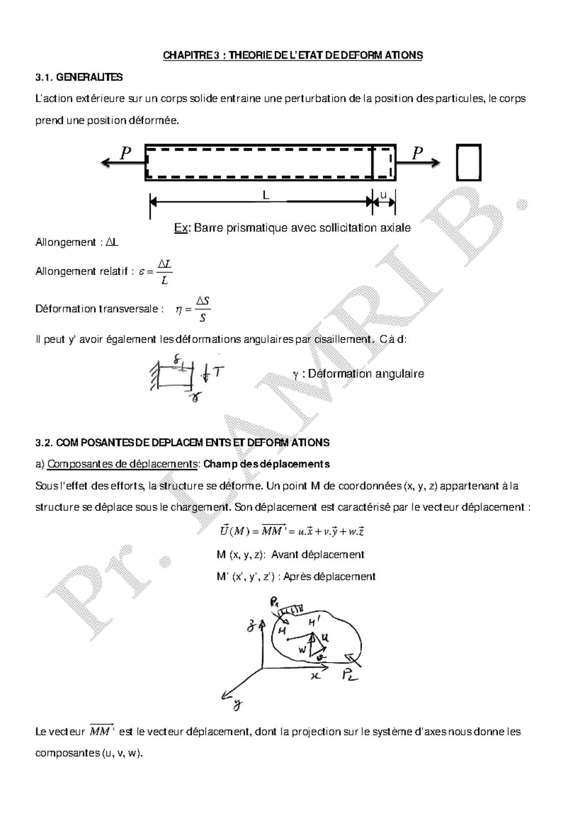 Chapitre 3 PART1 - DYNAMICS OF STRUCTURES - CHAPITRE 3 : THEORIE DE L’ETAT DE DEFORM ATIONS ...