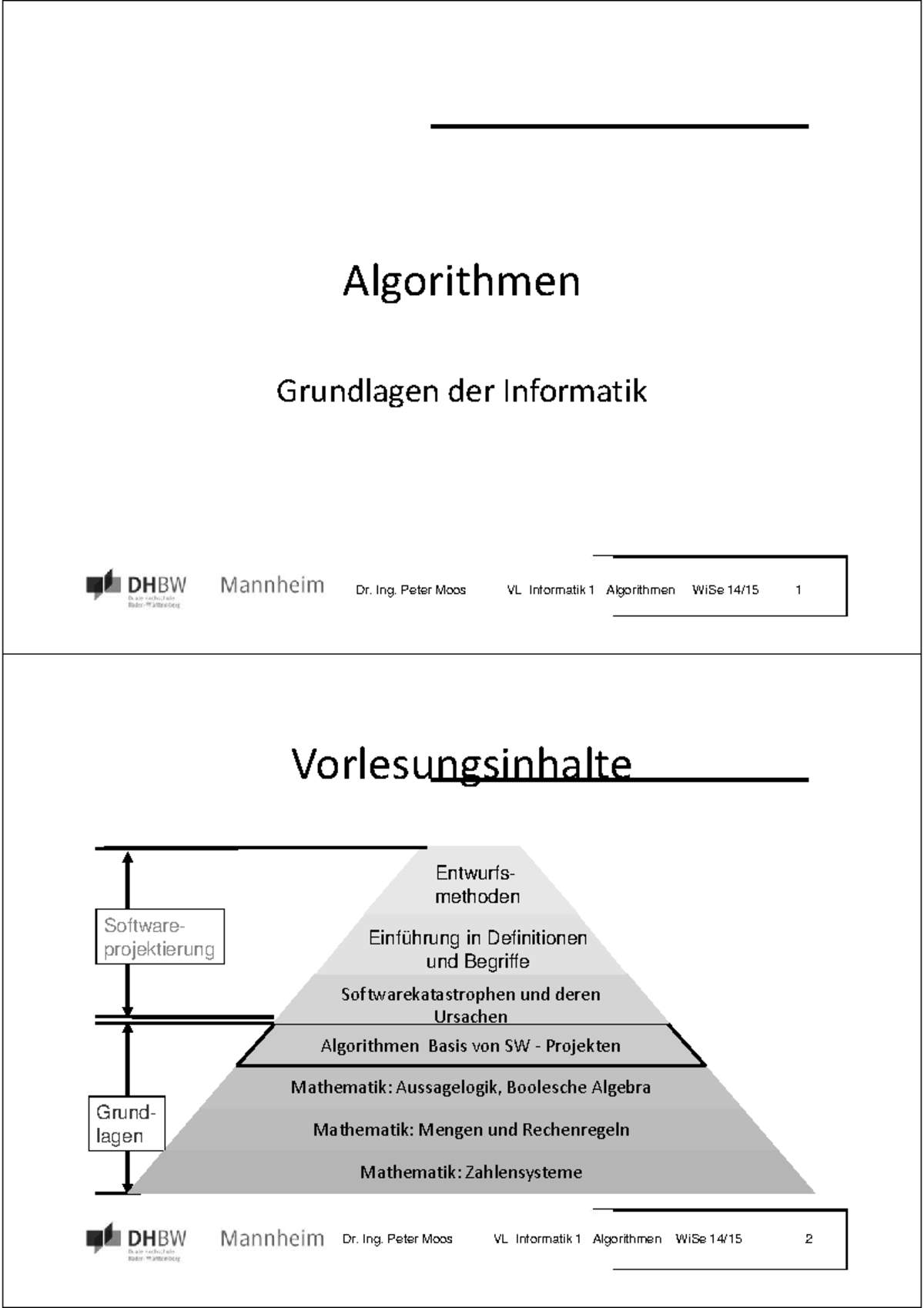 Inf. VL 1.5 Algorithmen - Algorithmen Grundlagen der Informatik Dr. Ing ...