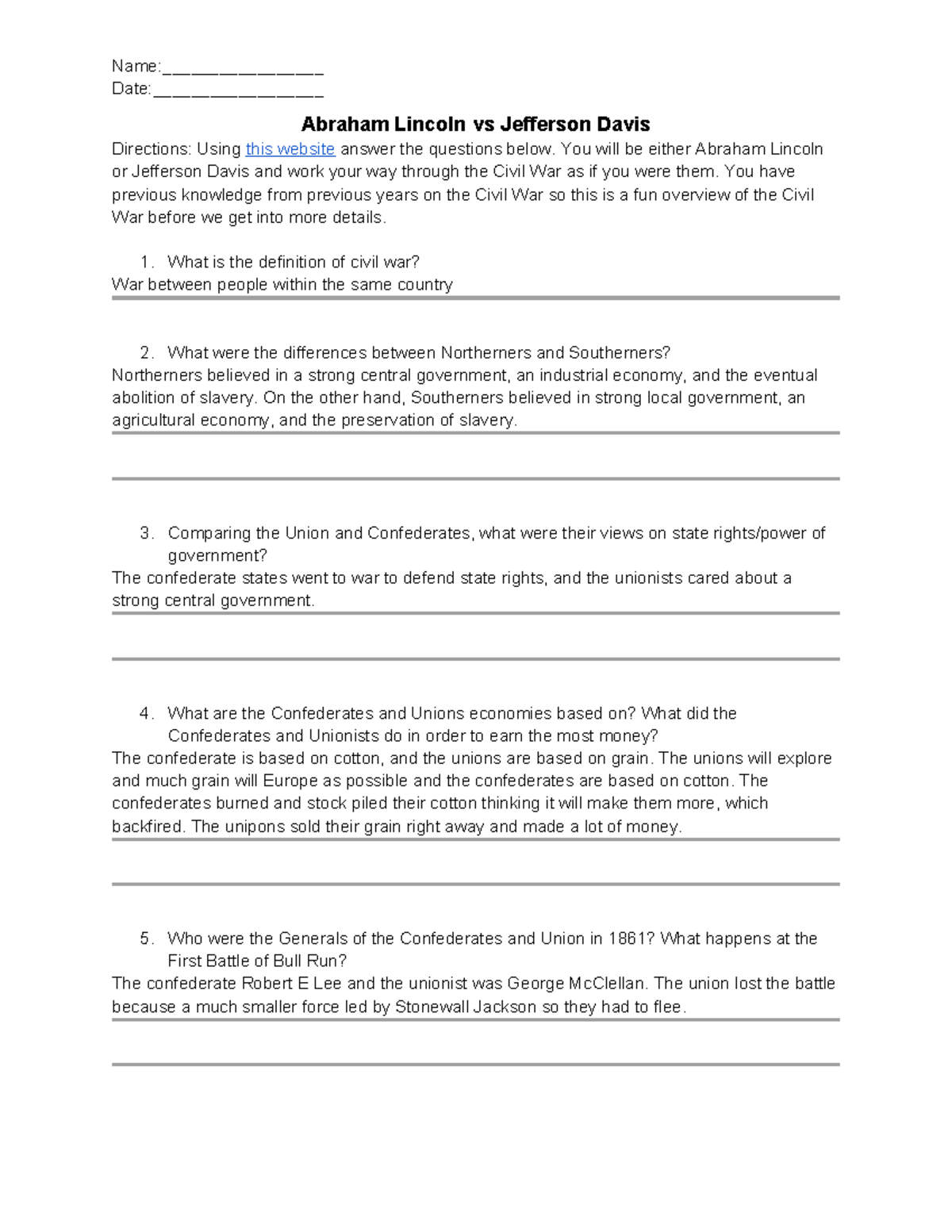 Jacob Clark - Abraham Lincoln vs Jefferson Davis - Date ...
