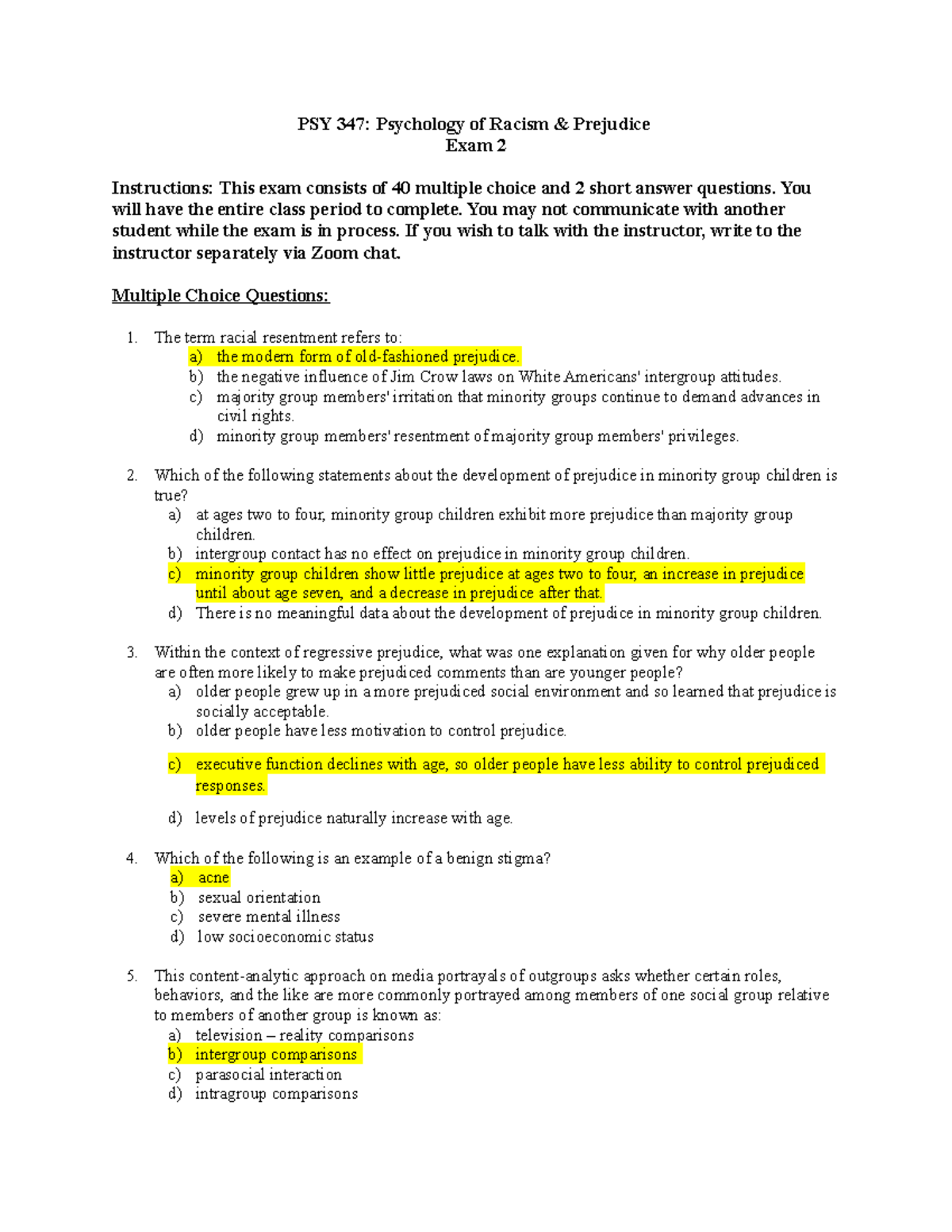 Psy 347 Exam 2 Exam 2 Midterm 2 Psy347 Textbook Chapters 5 10 Psy