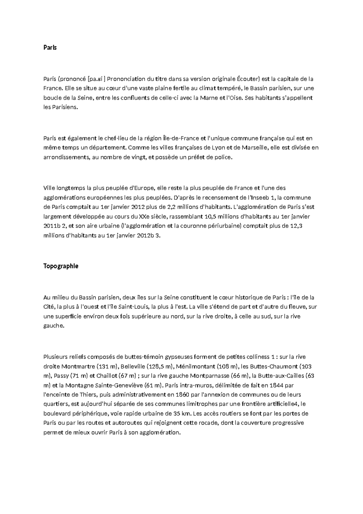 Paris-texte brut - Paris Paris (prononcé [pa.ʁi ] Prononciation du ...