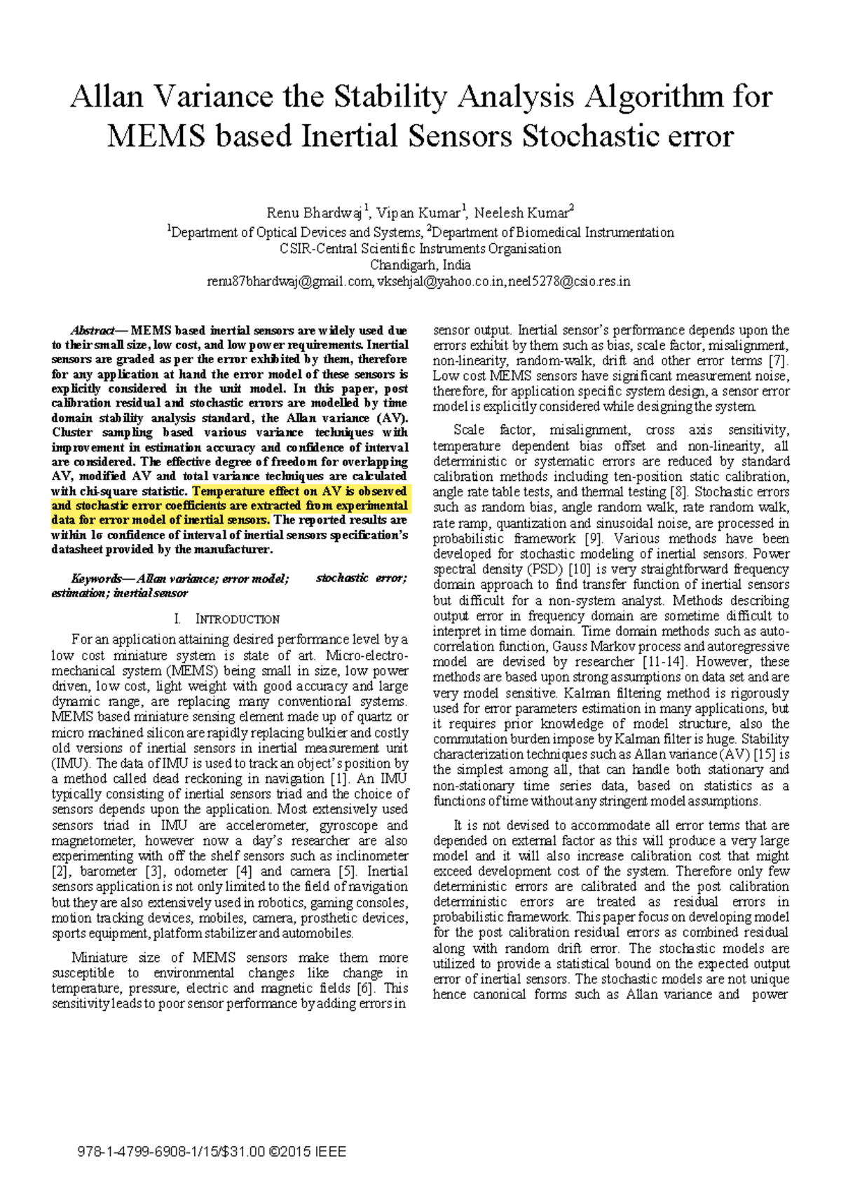 Bhardwaj 2015 - sgv - Allan Variance the Stability Analysis Algorithm for MEMS based Inertial ...