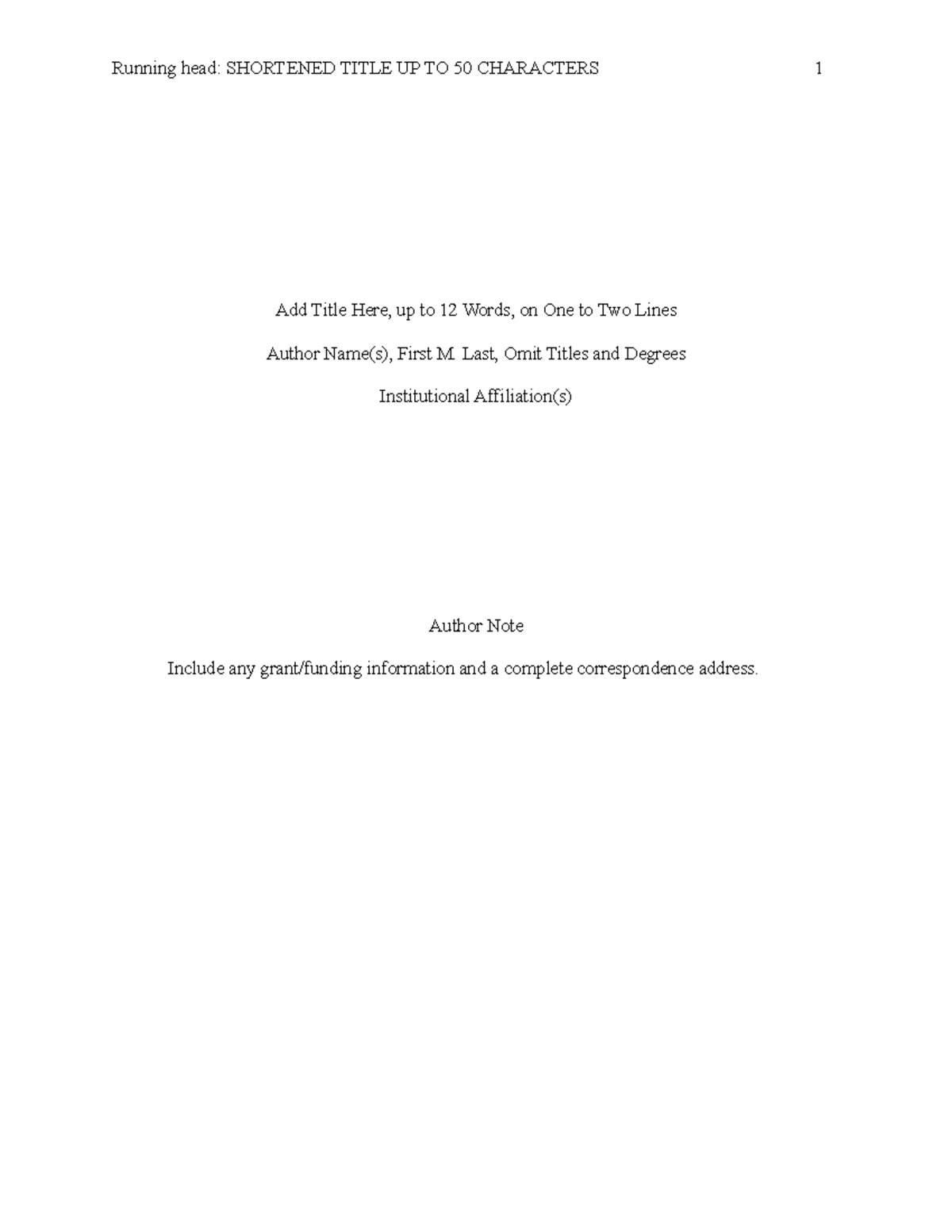 APA style paper - Running head: SHORTENED TITLE UP TO 50 CHARACTERS 1 ...
