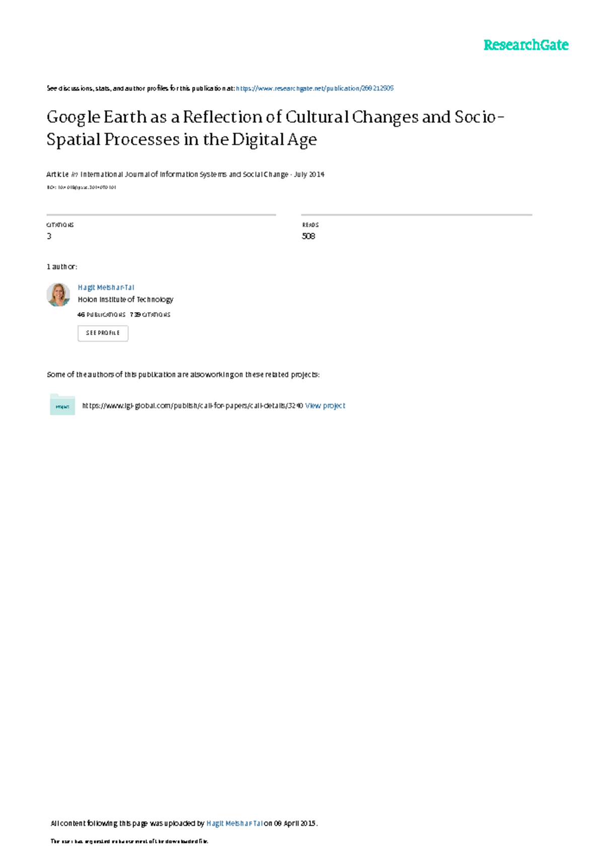 Google Earth as a Reflection of Cultural Changes and Socio Spatial ...