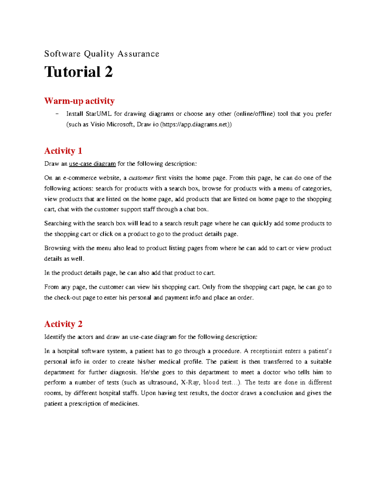 Tutorial 2 - ÂSDSD - Software Quality Assurance Tutorial 2 Warm-up ...