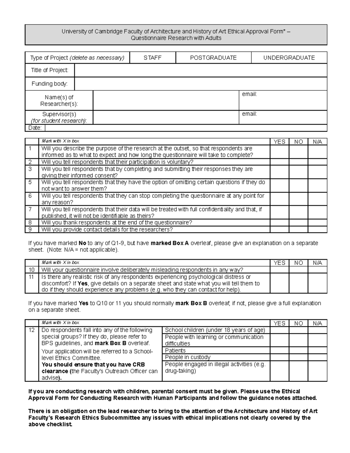 06 ethics approval form for questionnaire research - University of ...