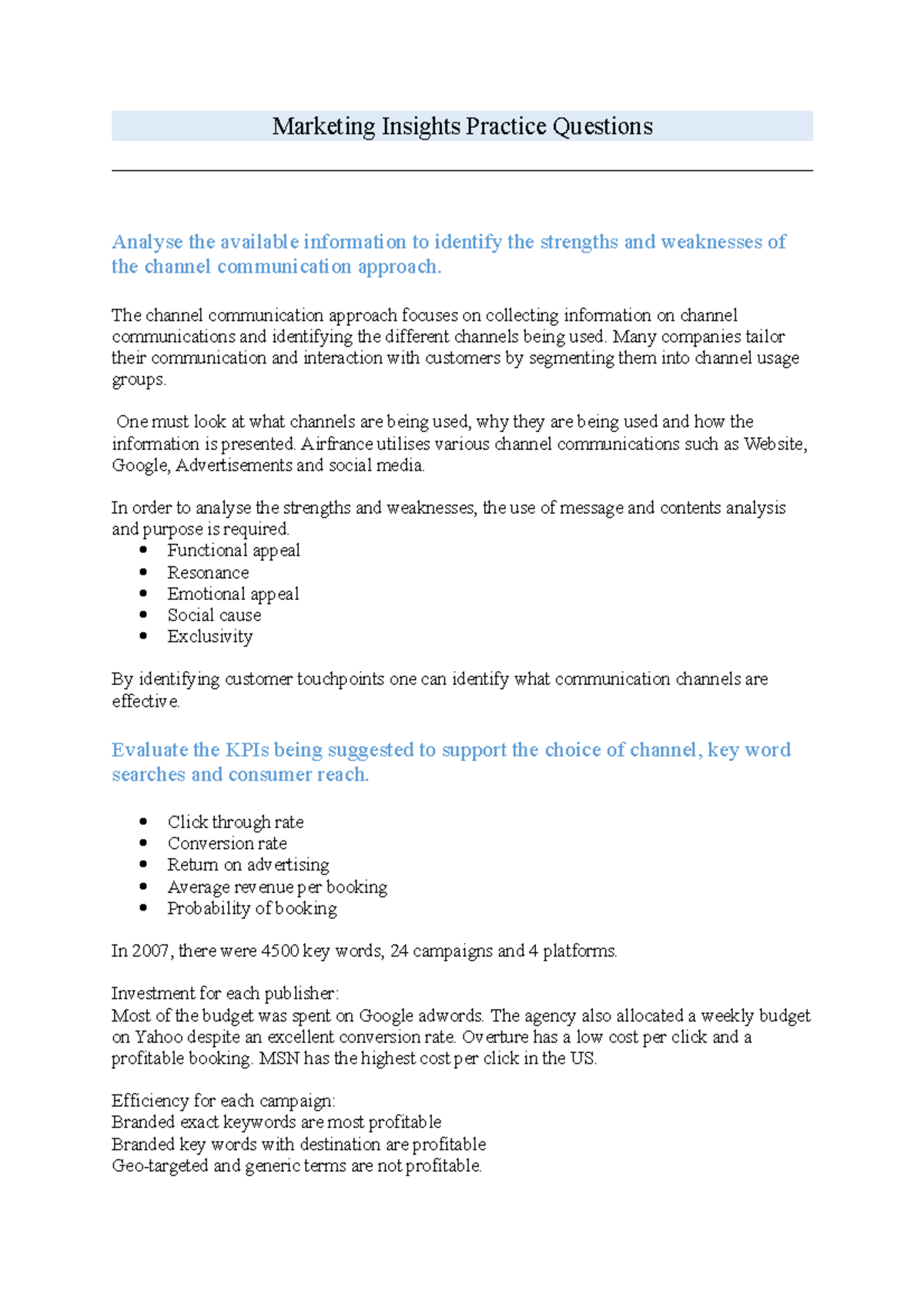 Marketing Insights Practice Questions - Marketing Insights Practice ...