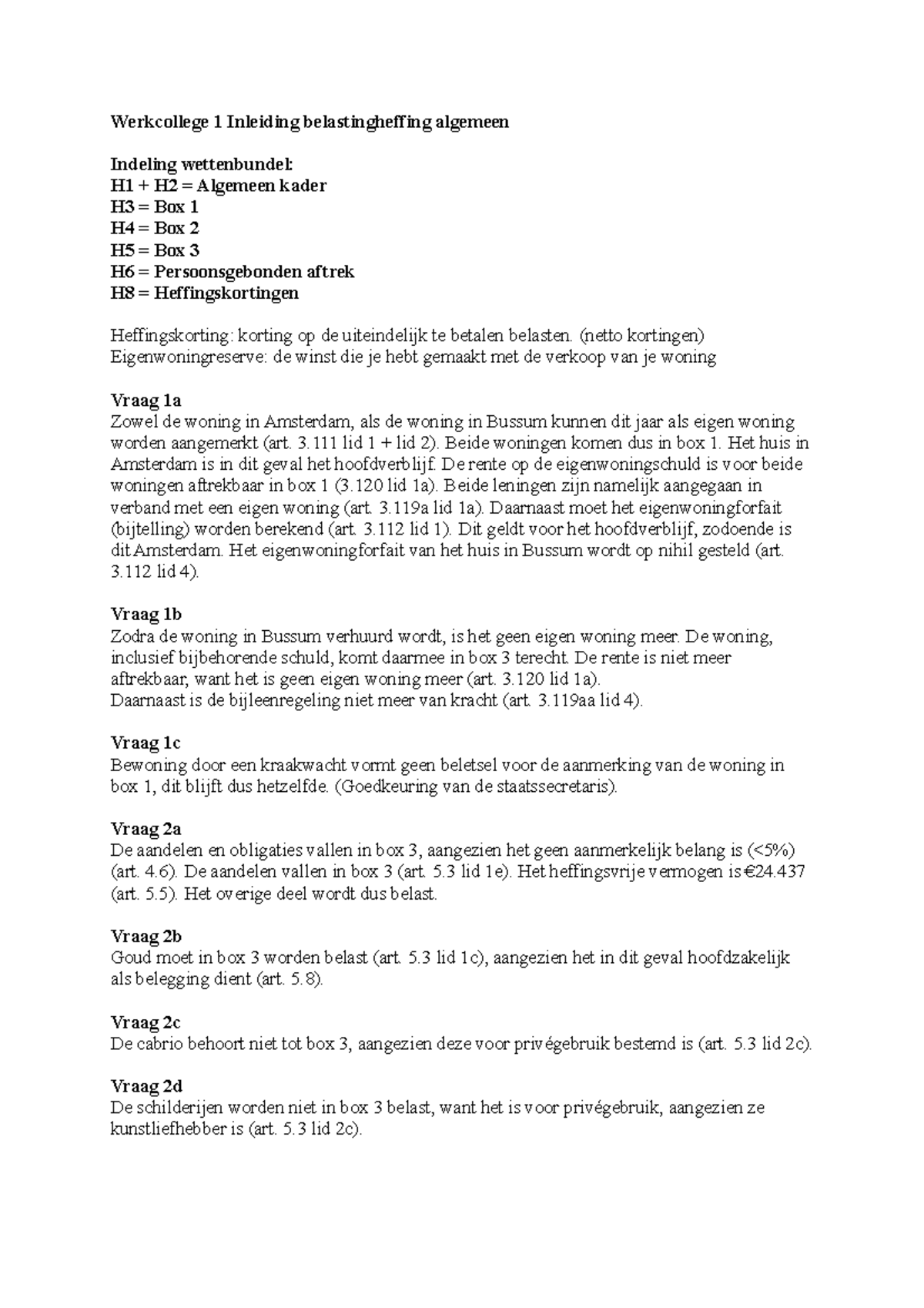 Verplichte opgaven - Opdrachten werkcollege 1 - Werkcollege 1 Inleiding ...