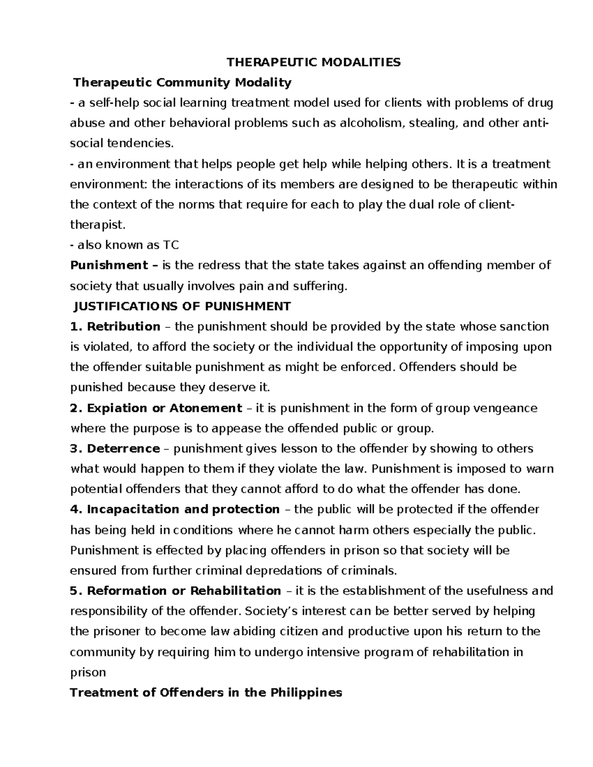 Therapeutic Modalities Notes - THERAPEUTIC MODALITIES Therapeutic ...