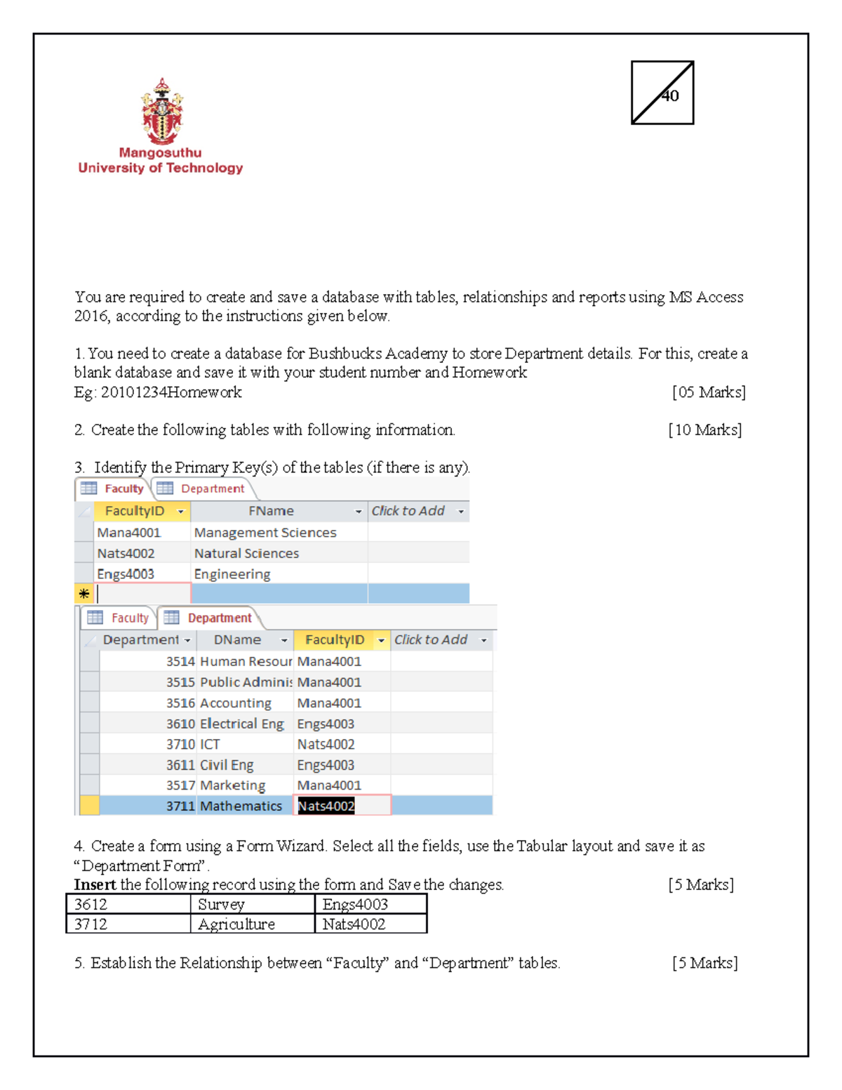 Database homework - Information Technology student - You are required ...