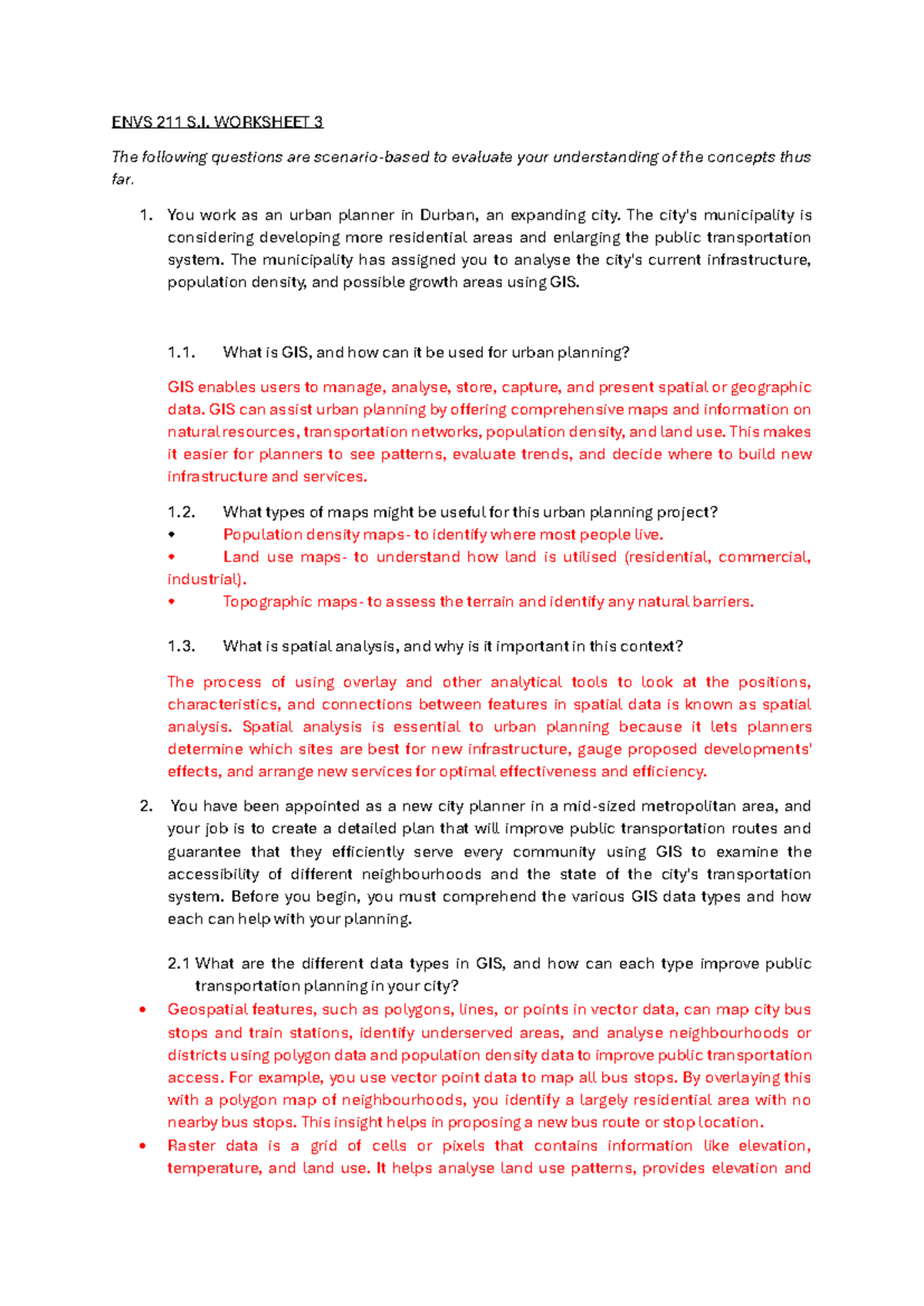 Worksheet 3 answers - preparation S.I - ENVS 211 S. WORKSHEET 3 The ...