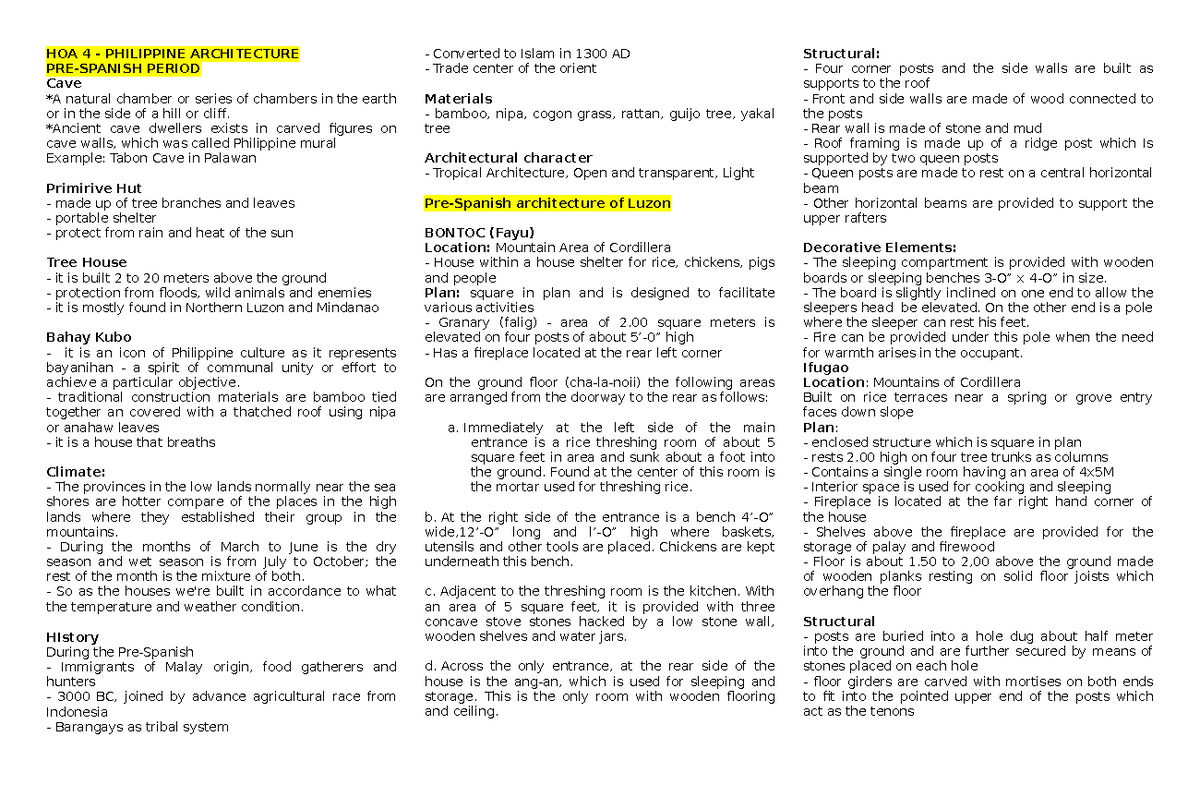 HOA-4- Reviewer - History of Architecture 4 Pre Spamish Period - HOA 4 ...