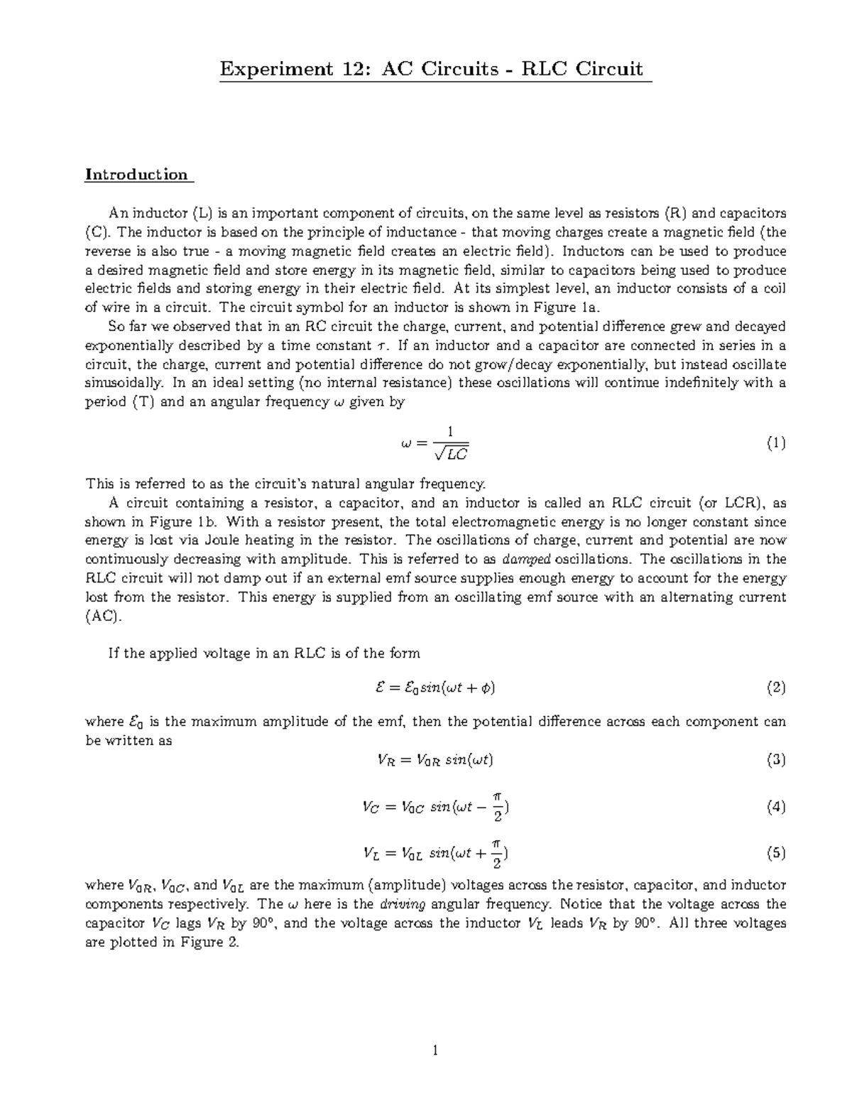 Rlc circuits - Experiment 12: AC Circuits - RLC Circuit Introduction An ...