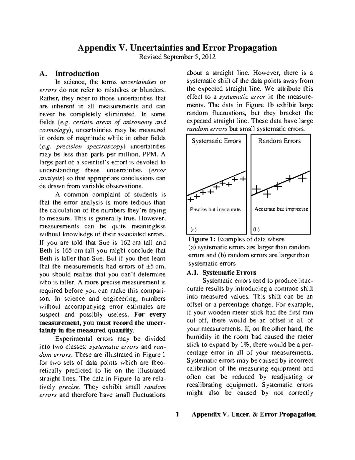 Error Propagation - Physics 122 - Appendix V. Uncertainties and Error Propagation Revised ...