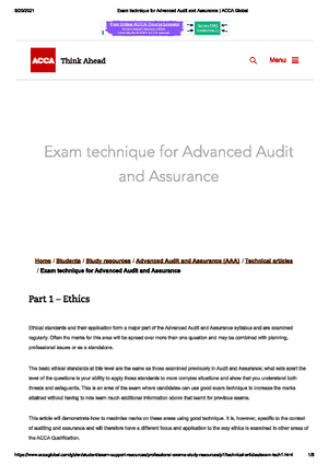 ACCA Advanced Audit Assurance AAA September Mock Answers - ACCA AAA ...