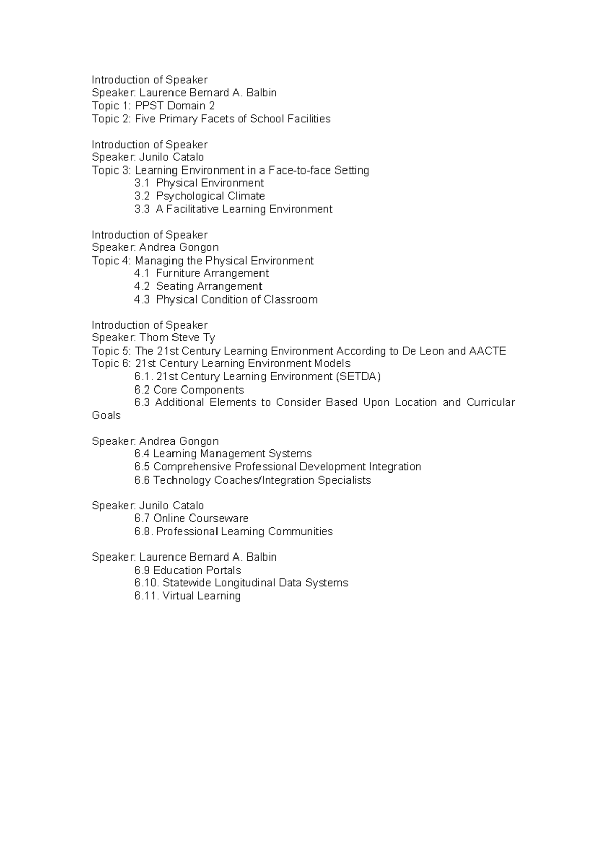 FS1- Learning- Environment - Introduction of Speaker Speaker: Laurence ...