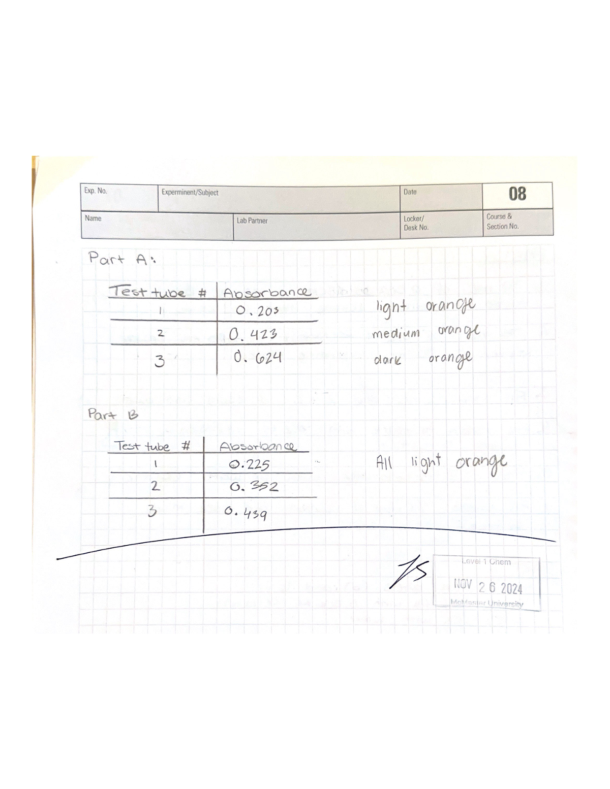 Lab 3 Part A - Calculations for Lab 3 - Chem 1A03 - Exp. No. Date 08 ...