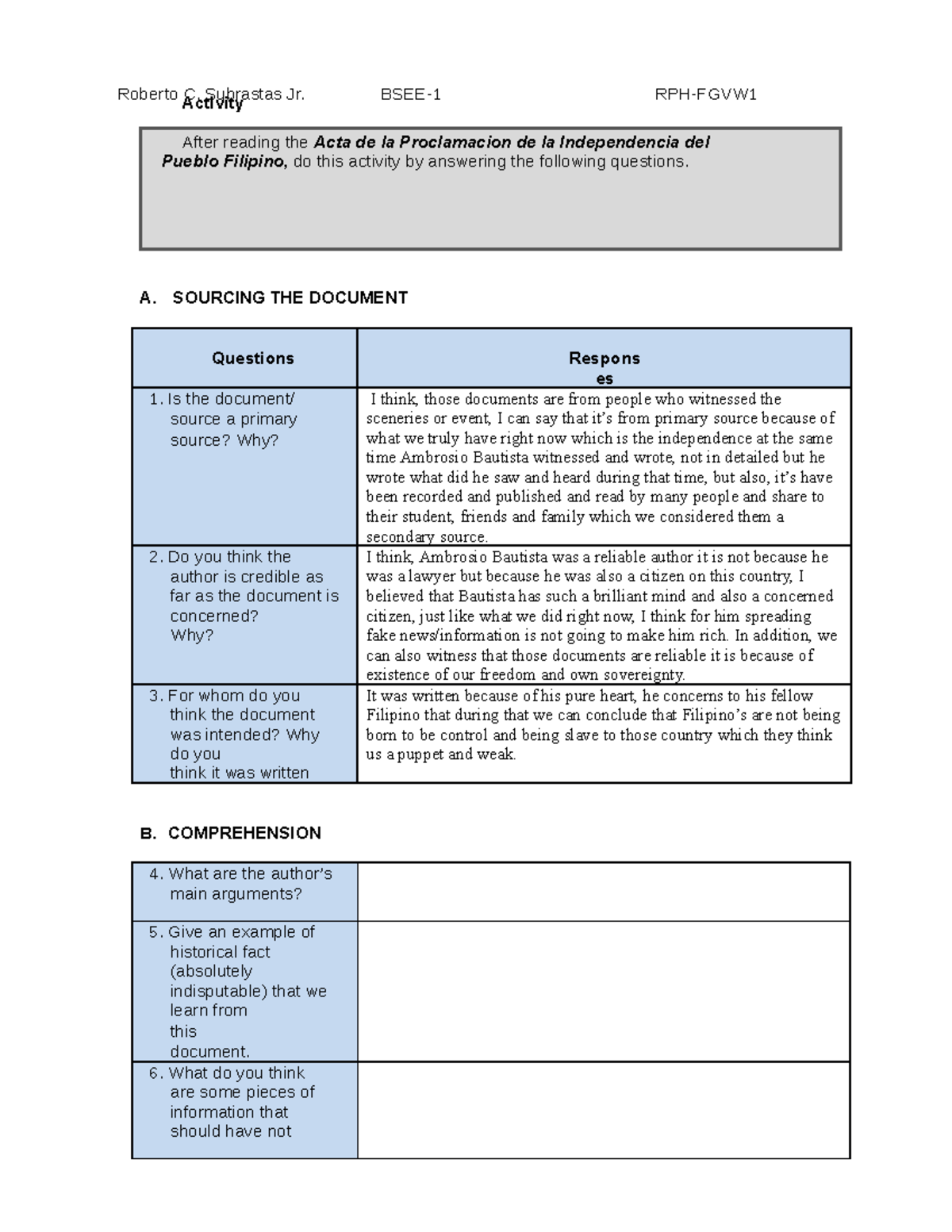 Activity #3 - not important - A. SOURCING THE DOCUMENT Questions ...