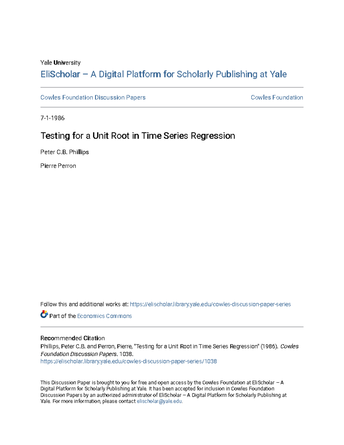 Phillips Perron 1988 Testing for a unit root in time series regression ...