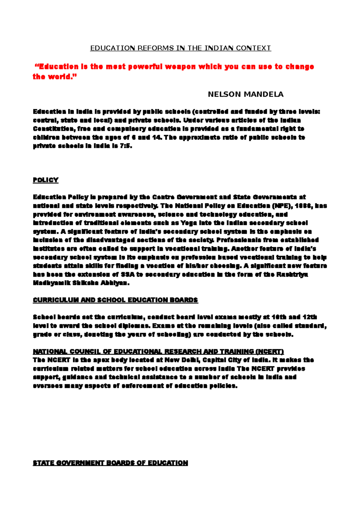 23 Education Reforms IN Indian Context - EDUCATION REFORMS IN THE ...