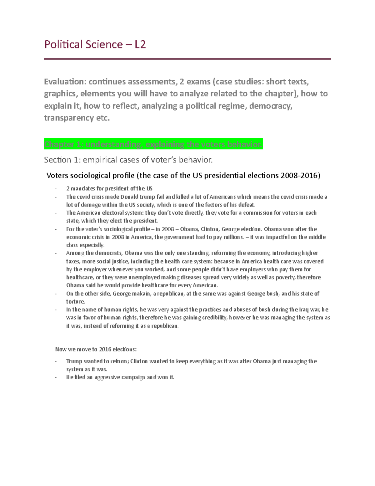 Political Science - Chapter 1: understanding, explaining the voters ...