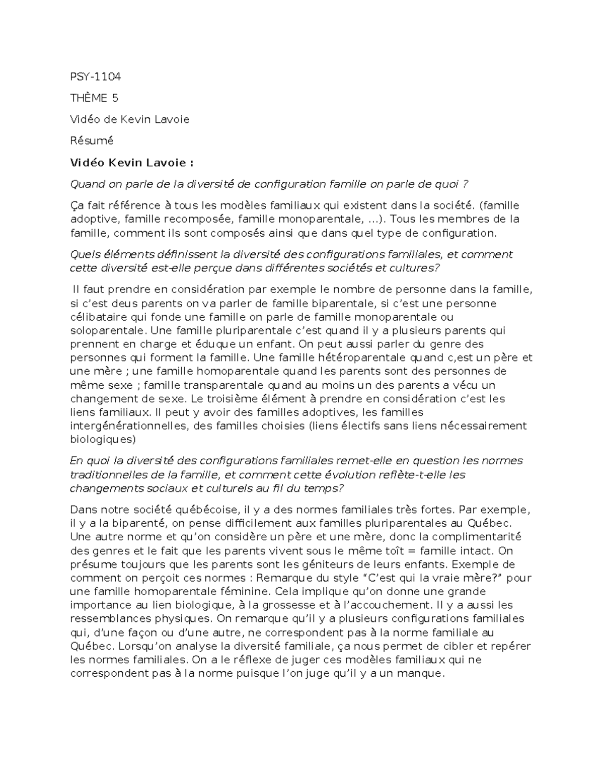 Thème 5 PSY-1104 - PSY- THÈME 5 Vidéo de Kevin Lavoie Résumé Vidéo ...