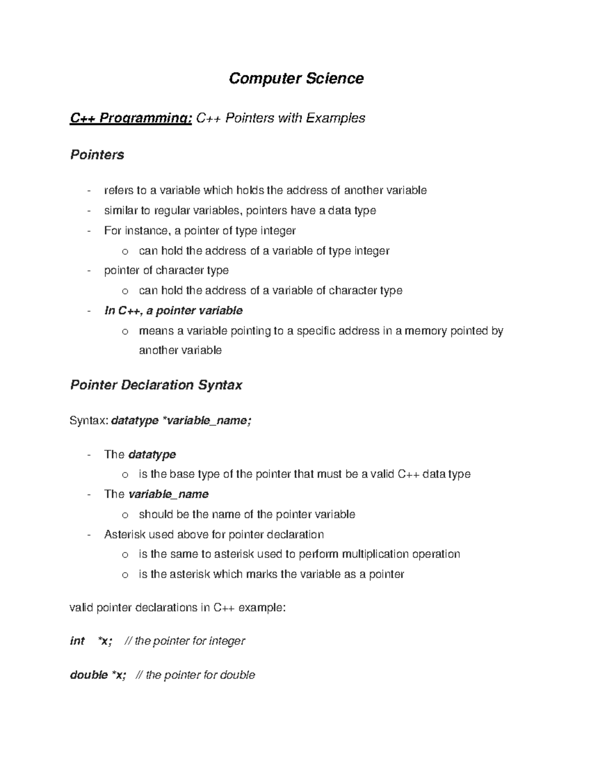 C++ Programming: C++ Pointers with Examples - Computer Science C++ ...