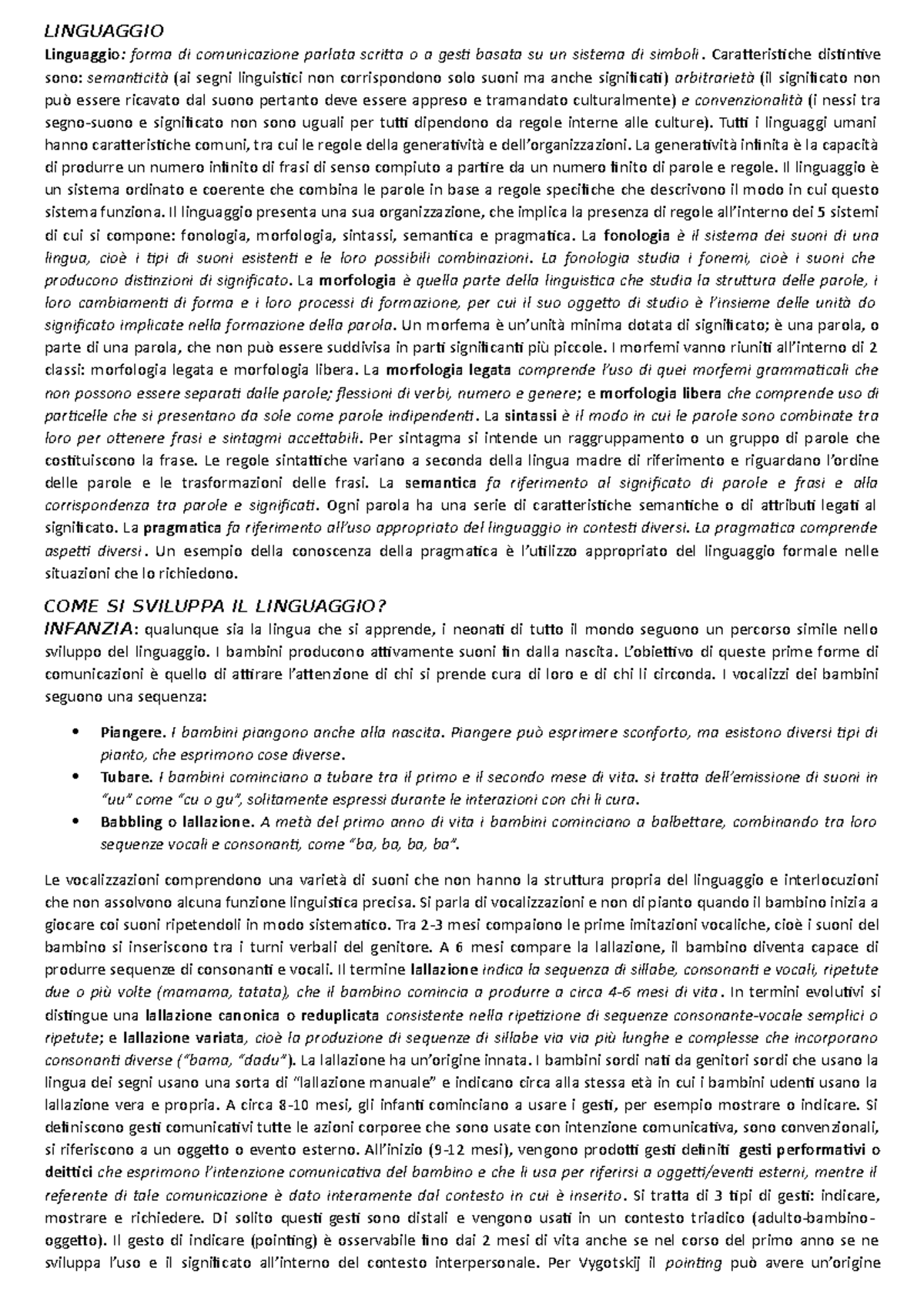 Linguaggio - riassunto - LINGUAGGIO Linguaggio: forma di comunicazione ...