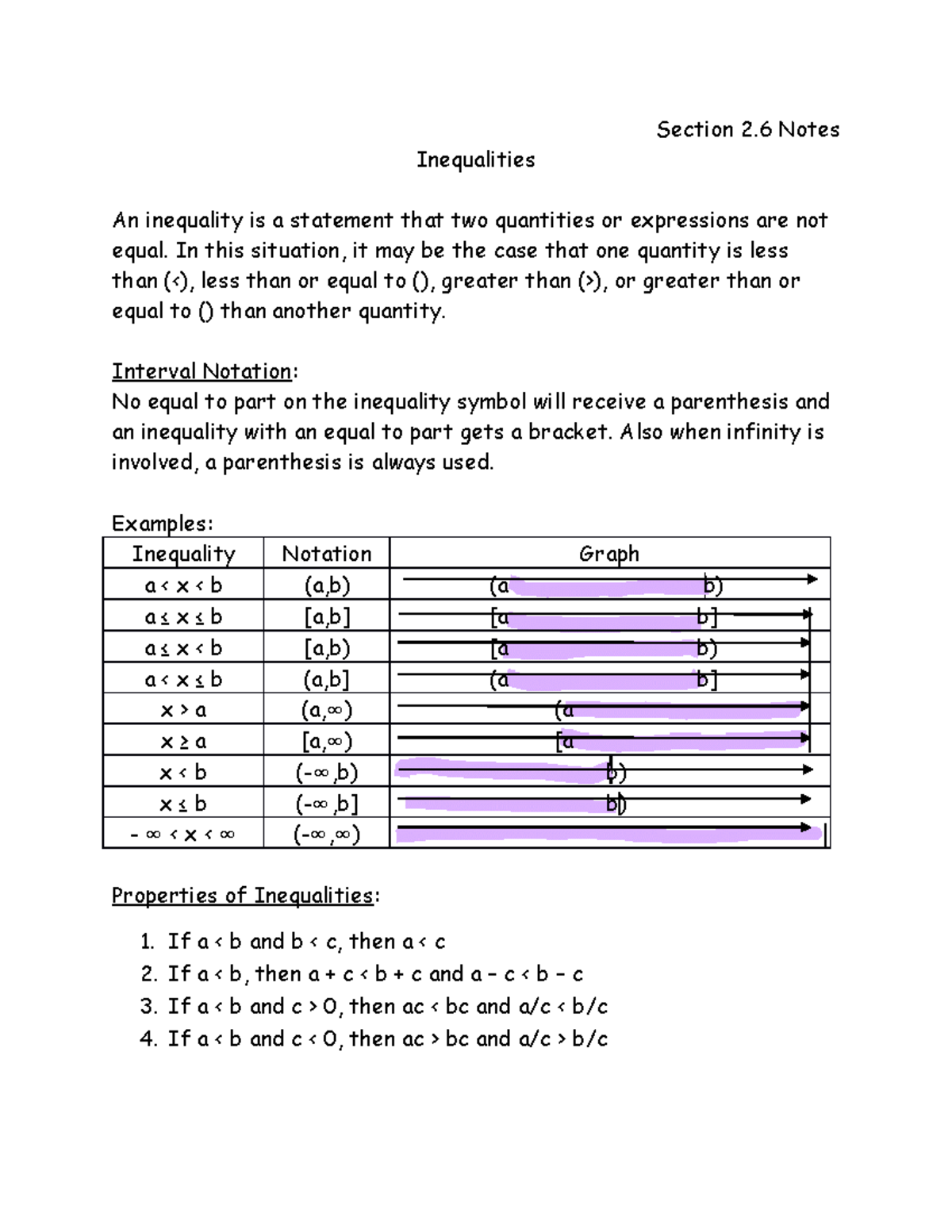 Section+2 - College algebra - Section 2 Notes Inequalities An ...