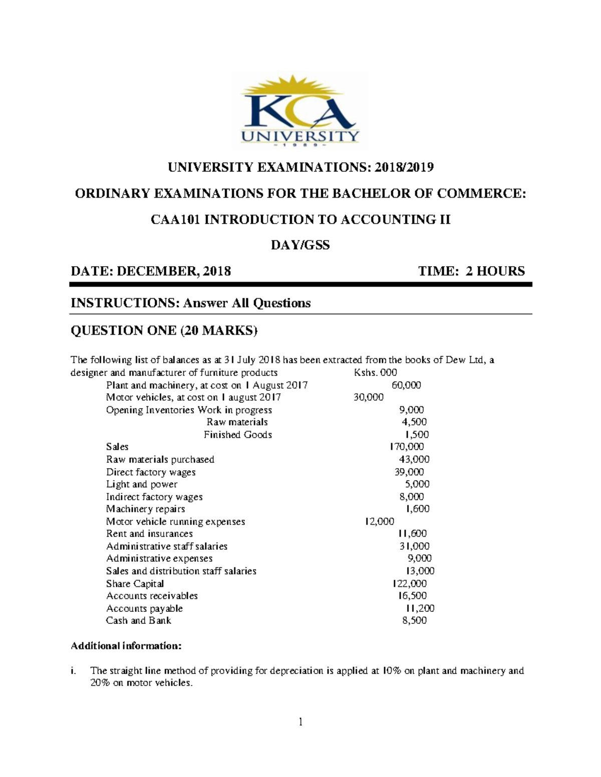 revision past paper - UNIVERSITY EXAMINATIONS: 2018/ ORDINARY ...
