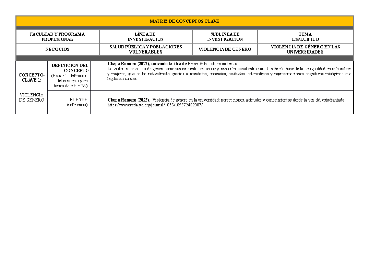 Matriz DE Concepto - MATRIZ DE CONCEPTOS CLAVE FACULTAD Y PROGRAMA ...