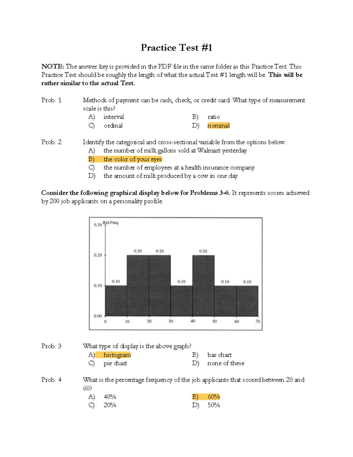 Practice Test #1 - notes - Practice Test NOTE: The answer key is ...