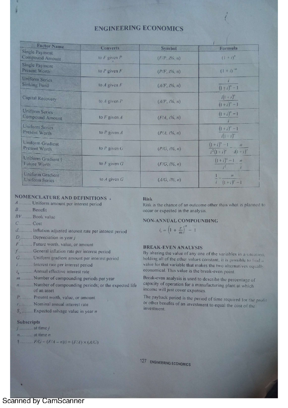 Economics Table - Get362 - ENGINEERING ECONOMICS Factor Name Converts ...
