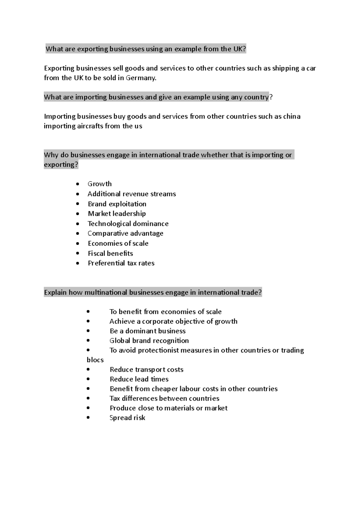 TASK 1 - What are exporting businesses using an example from the UK ...