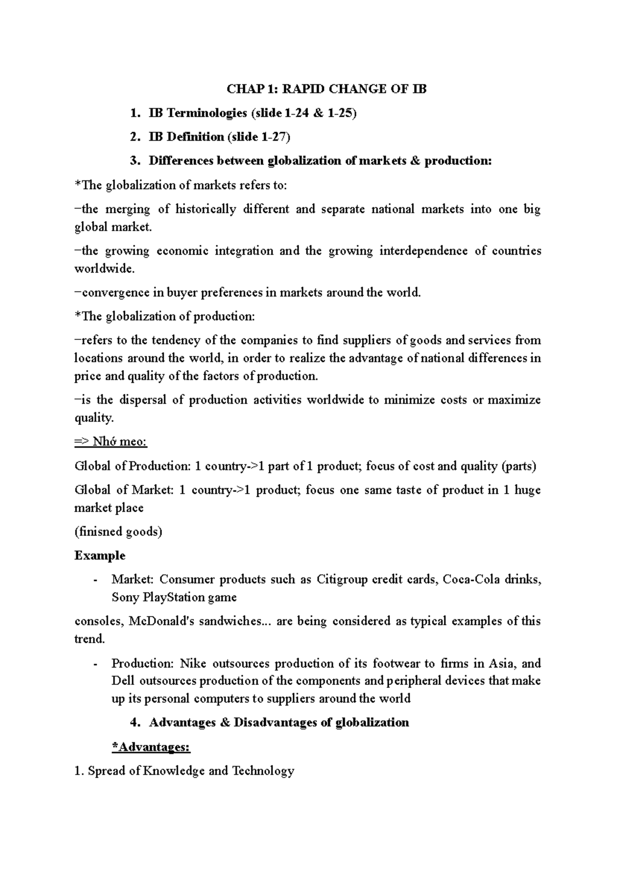 [International Business] - Final Prep - CHAP 1: RAPID CHANGE OF IB IB ...
