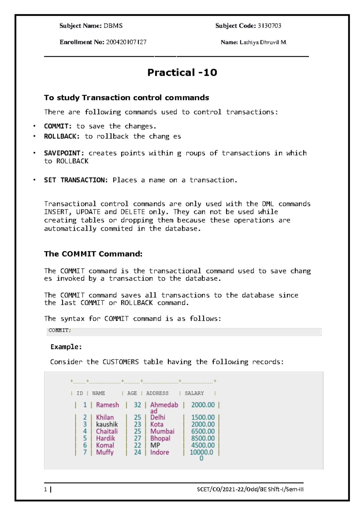 tansaction control command - Enrollment No: 200420107127 Name: Lathiya ...