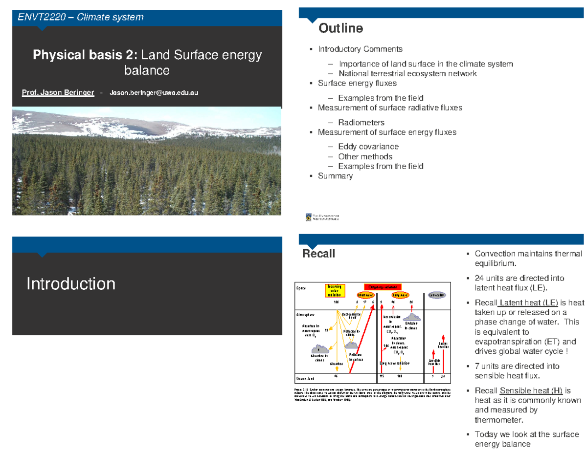 Lecture 3 - land surface energy balance - ENVT2220 – Climate system ...