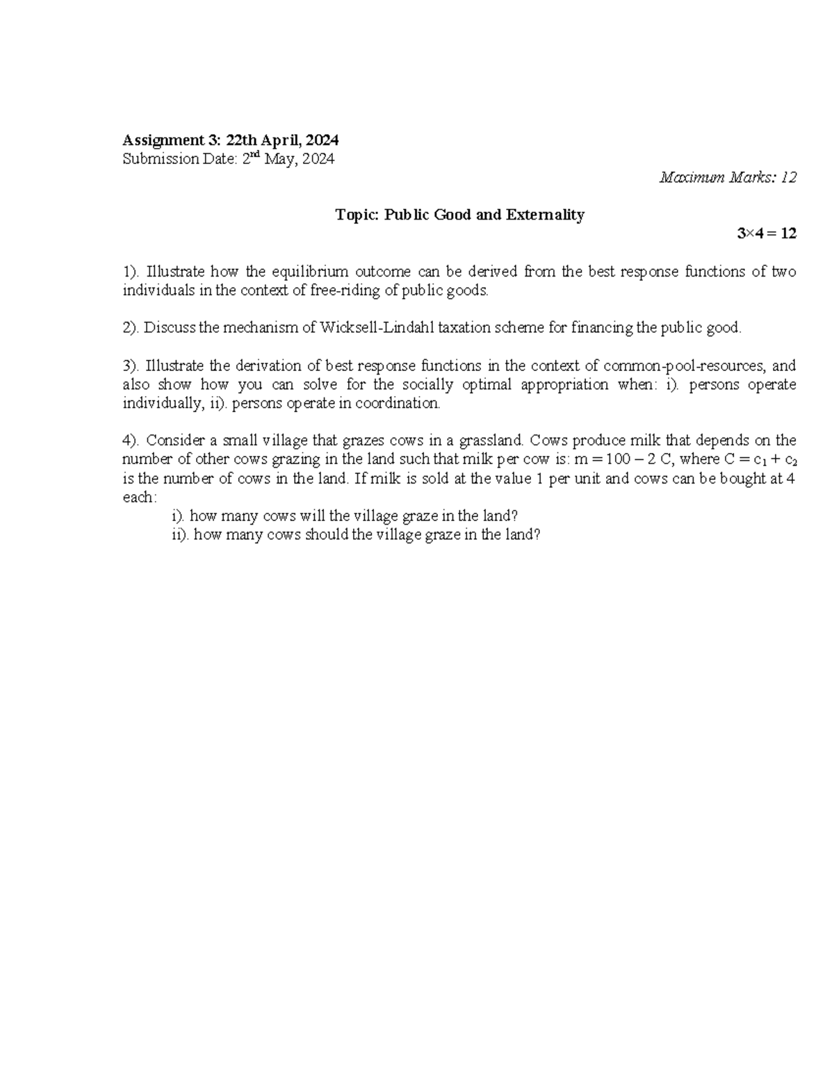 Asg Micro II 2024 3 - Assignment 3: 22th April, 2024 Submission Date: 2nd May, 2024 Maximum ...