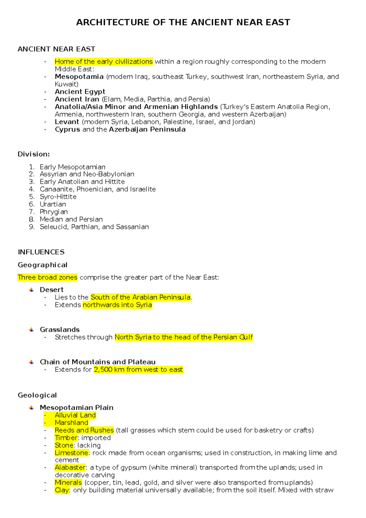 AR History Reviewer - ARCHITECTURE OF THE ANCIENT NEAR EAST ANCIENT ...