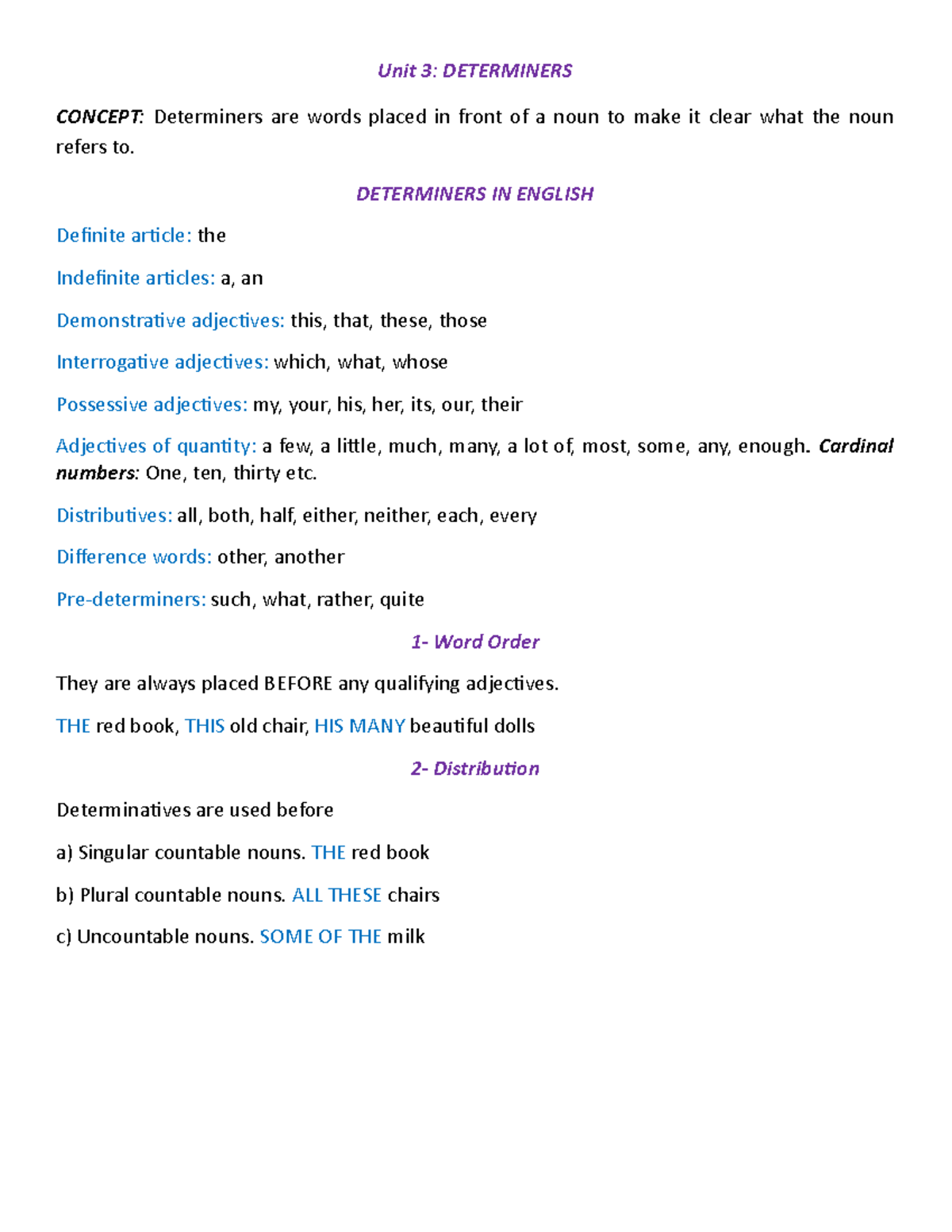 Unit 3 - Determiners - Grammarway 4 - Unit 3: DETERMINERS CONCEPT ...