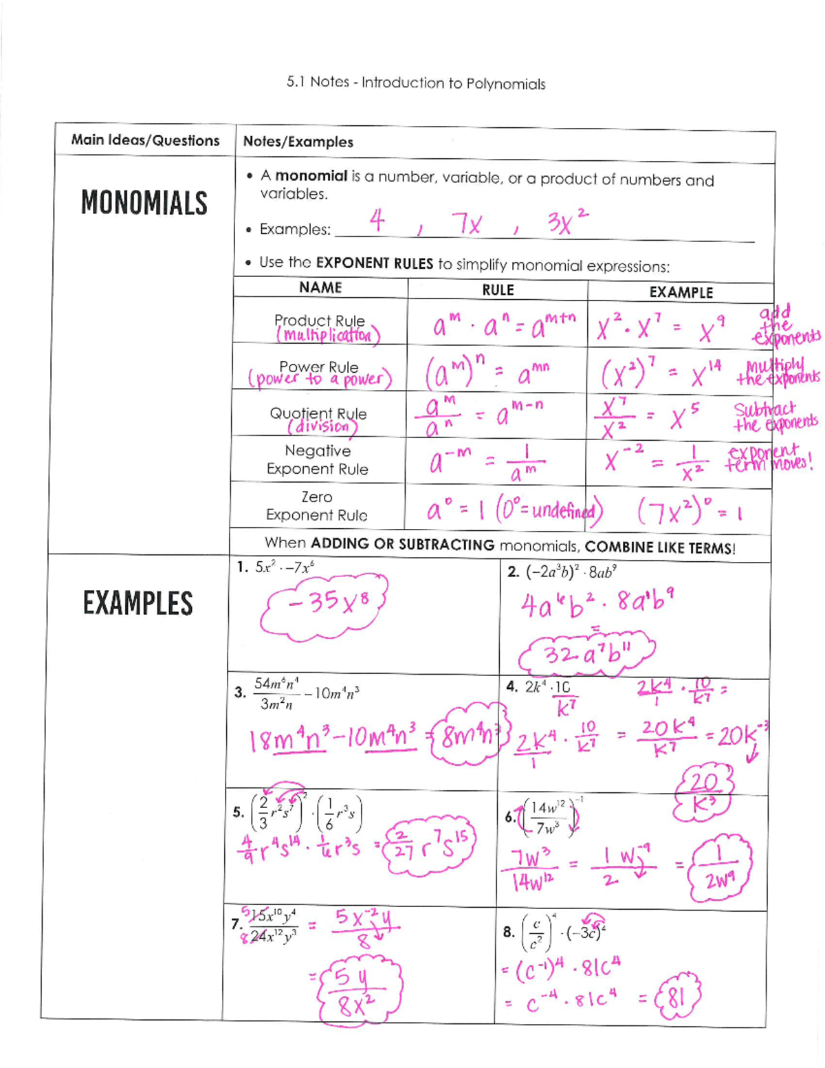 5.1 Notes KEY - College algebra instructor given material. - MATH 1414 ...